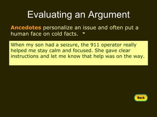 Evaluating an argument | PPT