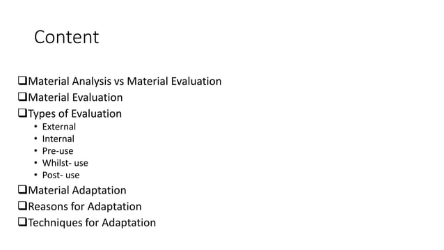 Evaluating and Adapting Instructional Materials - ELT | PPTX | Education