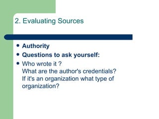 Evaluating And Citing Resources For Research | PPT