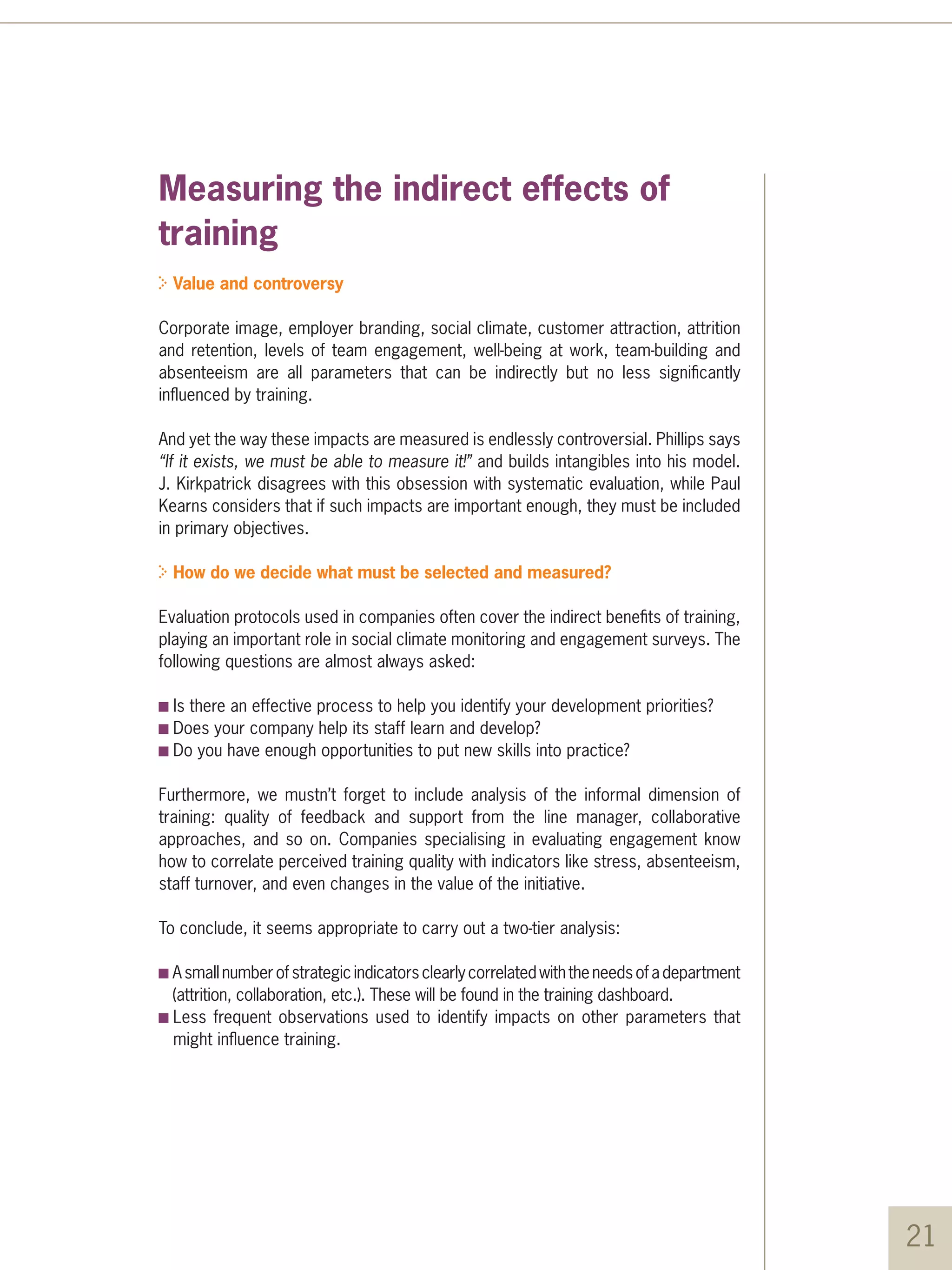 Evaluating and demonstrating the value of training | PDF