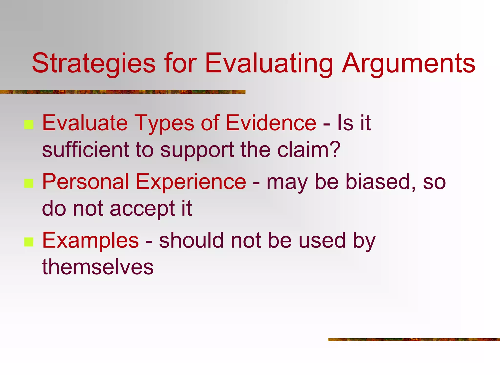 Evaluating arguments lesson2 | PPTX
