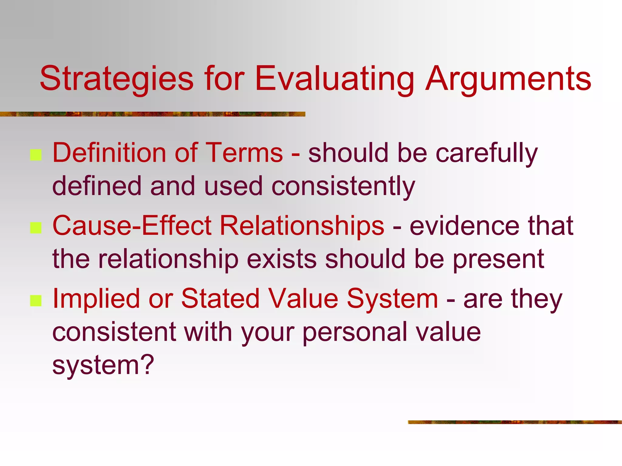 Evaluating arguments lesson2 | PPT