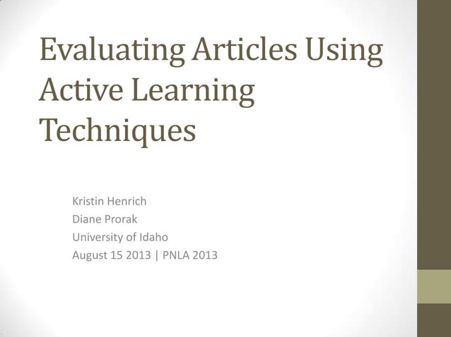 Evaluating Articles Using Active Learning Techniques | PPTX