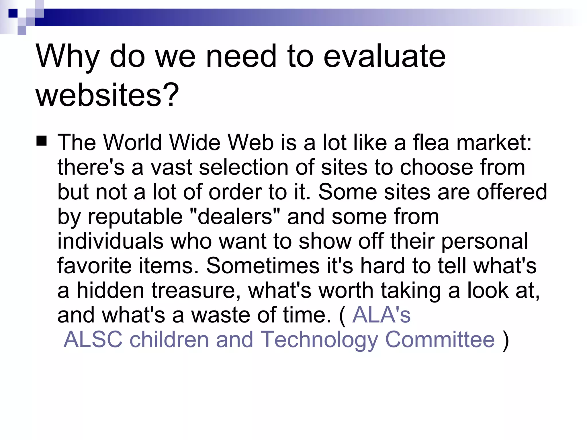 Evaluating a website | PPT