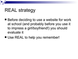 Evaluating a website | PPT