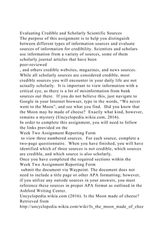 Evaluating Credible and Scholarly Scientific SourcesThe purpose .docx