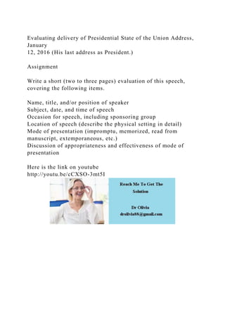 Evaluating delivery of Presidential State of the Union Address, Janu.docx