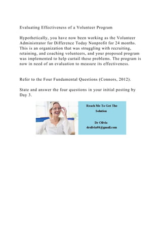 Evaluating Effectiveness of a Volunteer ProgramHypothetically, y.docx