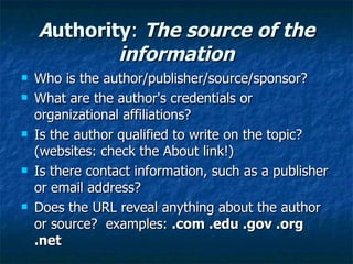 Evaluating information! | PPT