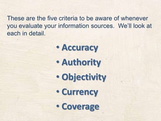 Evaluating Information Sources | PPTX