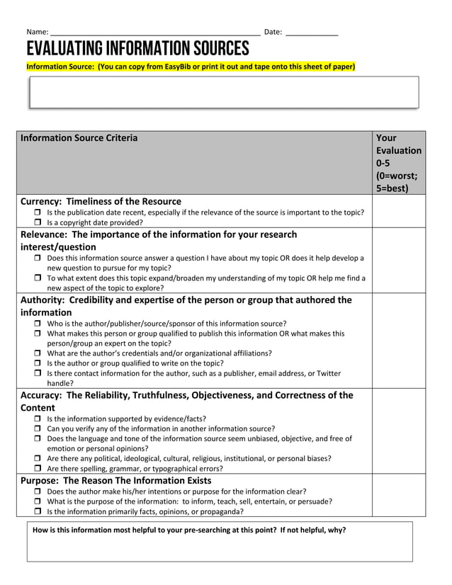 Evaluating information sources graphic organizer checklist fall 2014 ...