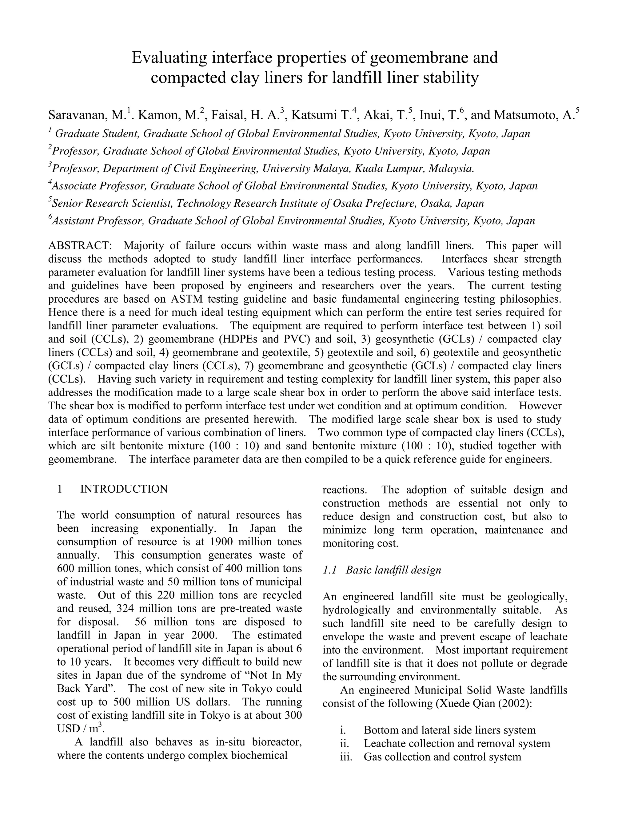 Evaluating Interface Properties of Geomembrane and Compacted Clay ...