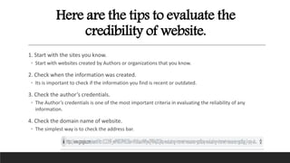 Evaluating internet resources | PPT