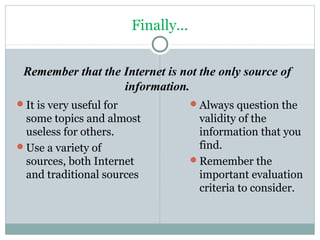 Evaluating internet resources by jaya singh | PPT