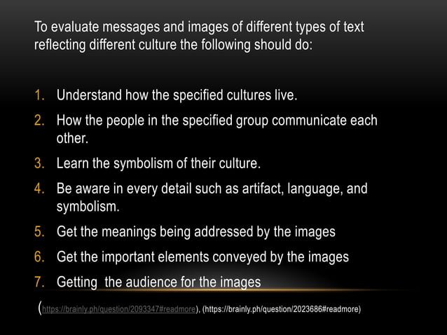 Evaluating messages or images of different types of texts reflecting different cultures | PDF ...