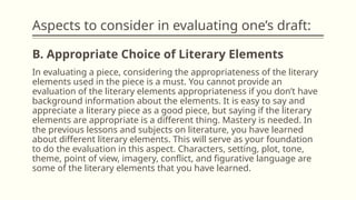 Evaluating one’s draft: Creative Non fiction lesson | PPTX