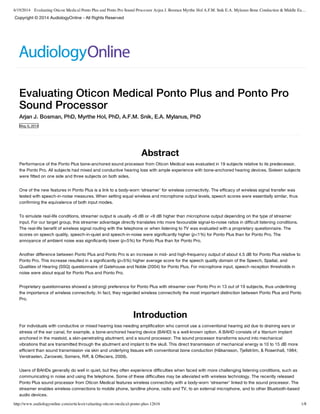 Evaluating Oticon Medical Ponto Plus and Ponto Pro Sound Processor | PDF