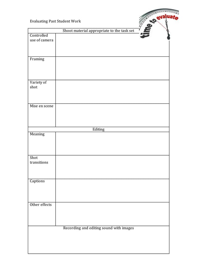 Evaluating past student work - Task Sheet | DOCX