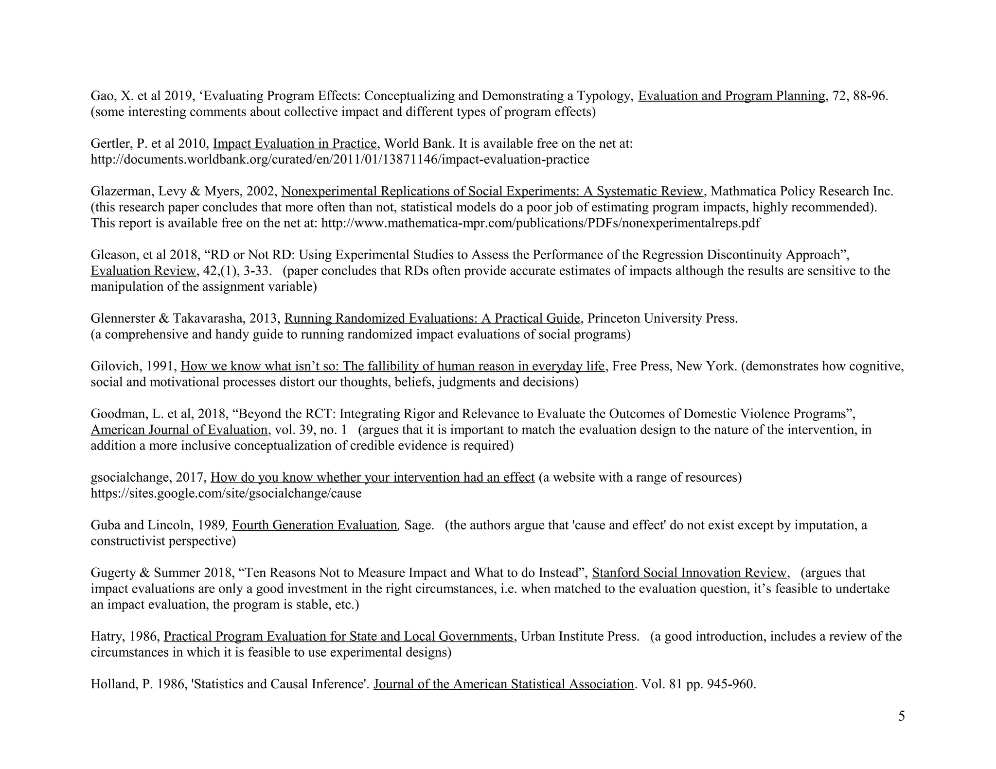 Evaluating Program Impacts: An Annotated Bibliography Feb 2019 | DOC