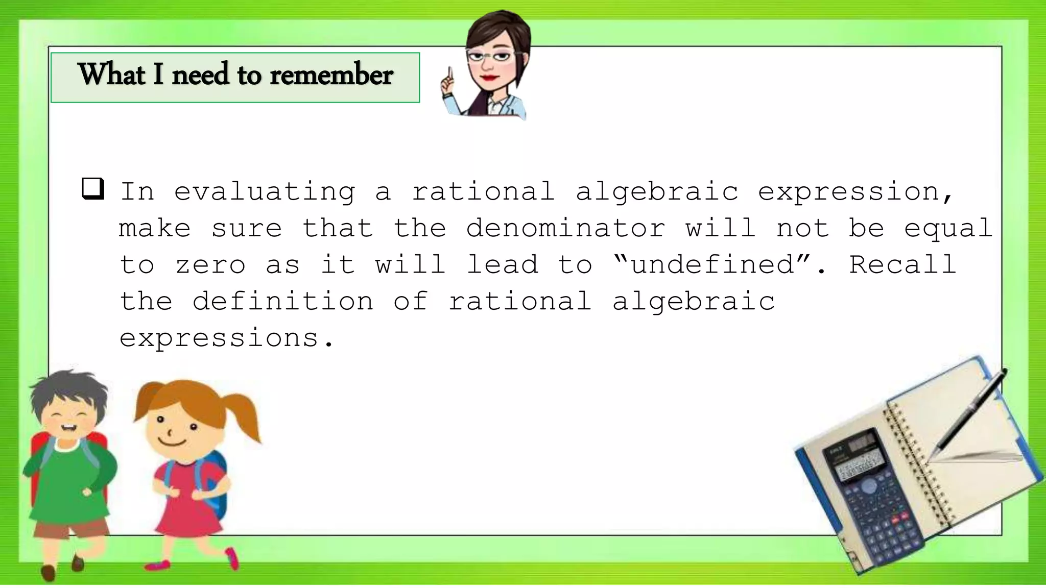 Evaluating Rational Algebraic Expressions | PPTX