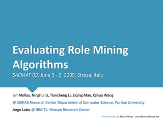Evaluating Role Mining Algorithms | PDF