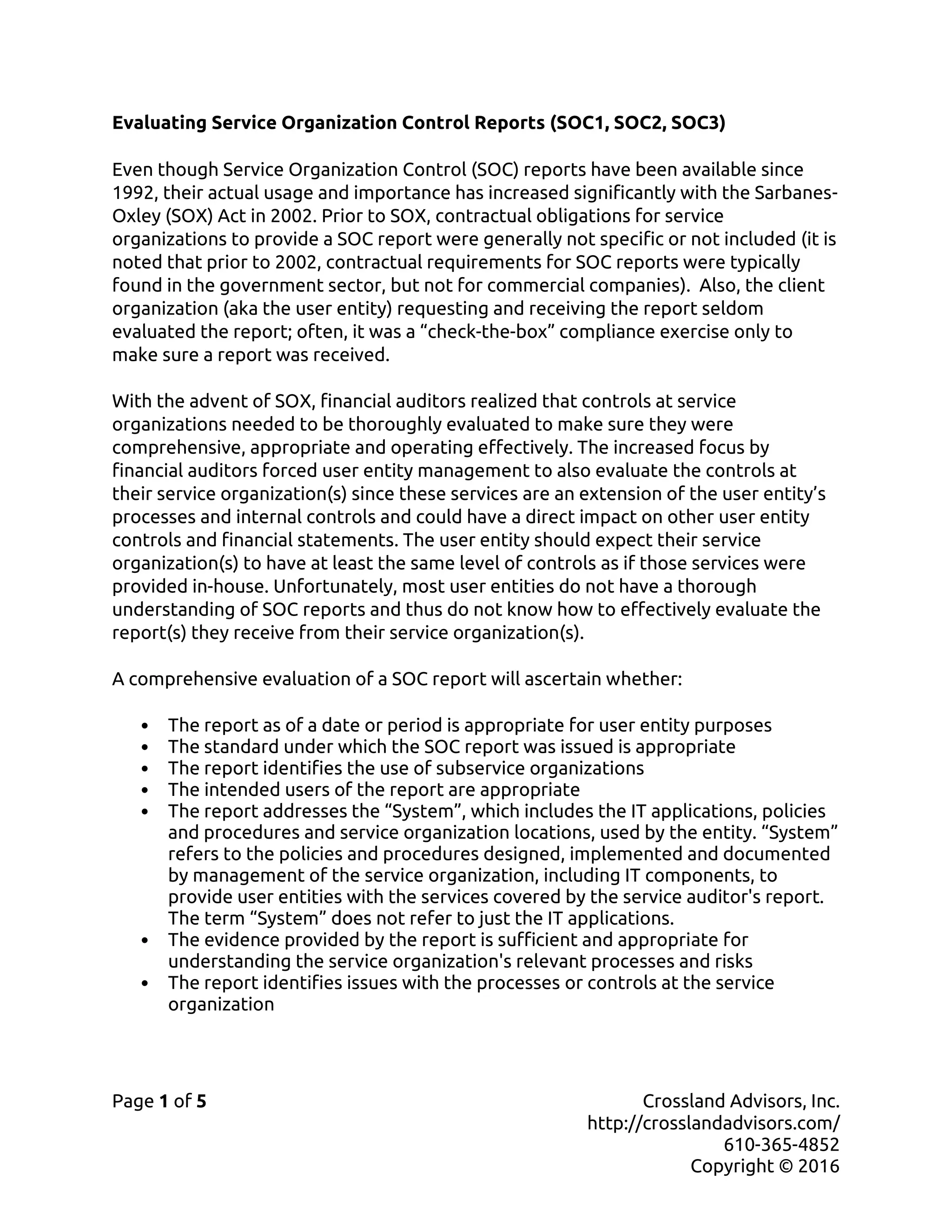 Evaluating Service Organization Control Reports | PDF