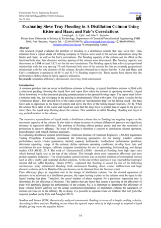 Evaluating sieve tray flooding in a distillation | PDF