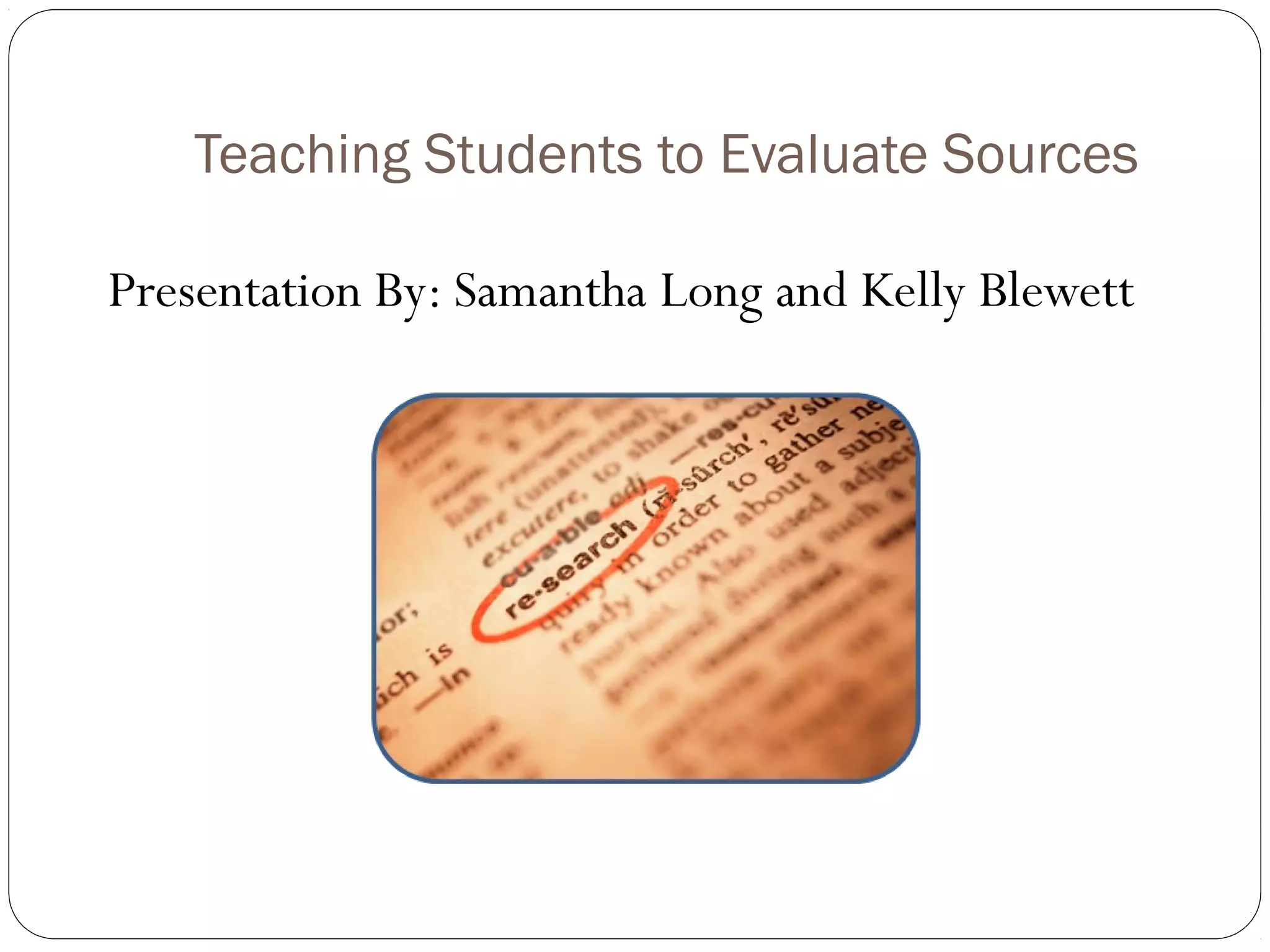Evaluating sources | PPT
