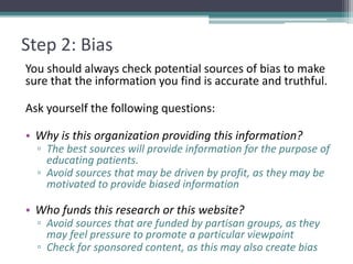 Evaluating Sources of Online Health Information | PPT