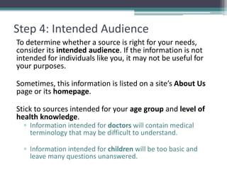 Evaluating Sources of Online Health Information | PPT