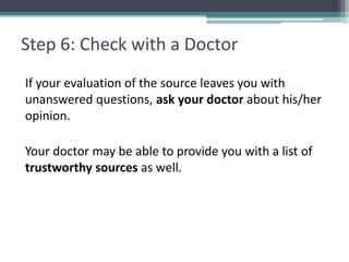Evaluating Sources of Online Health Information | PPT