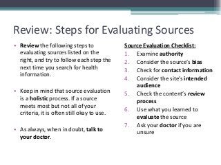 Evaluating Sources of Online Health Information | PPTX