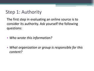 Evaluating Sources of Online Health Information | PPTX