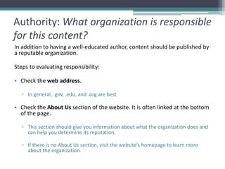 Evaluating Sources of Online Health Information | PPT