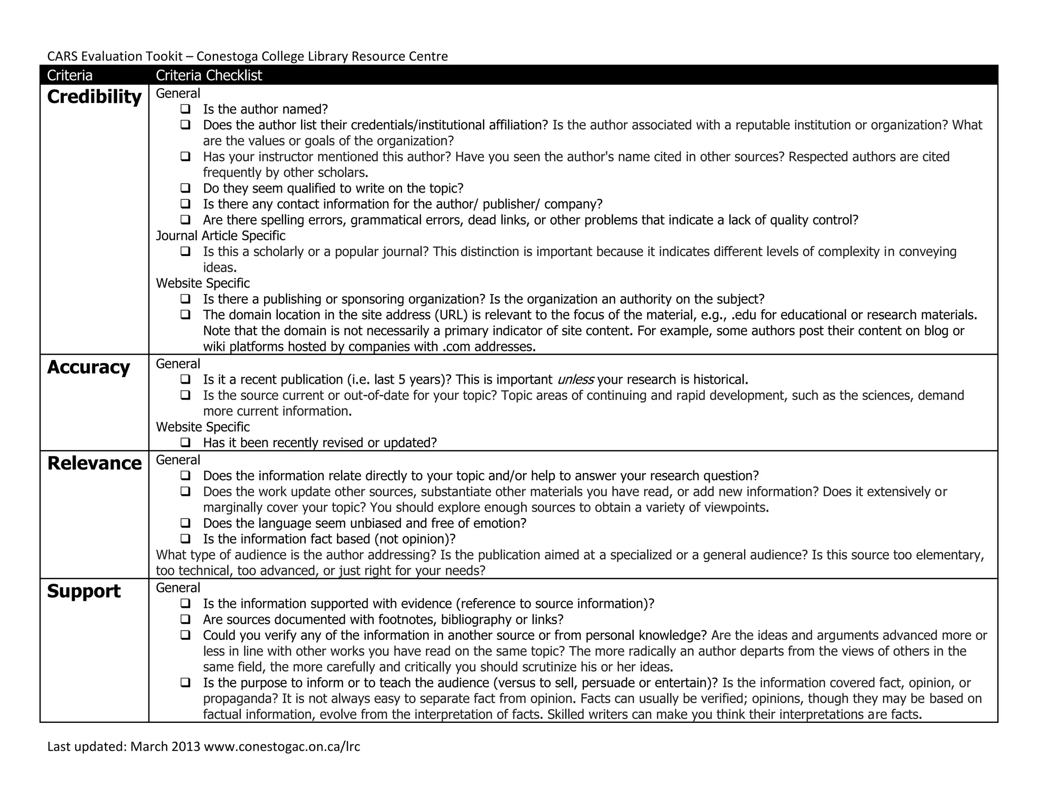 Evaluating Sources Using CARS | PDF