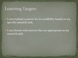Evaluating sources for credibility | PPTX
