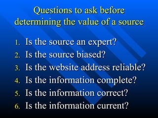 Evaluating sources of information | PPT | Internet for Beginners | Internet