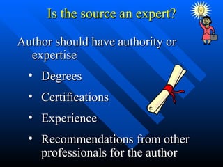 Evaluating sources of information | PPT