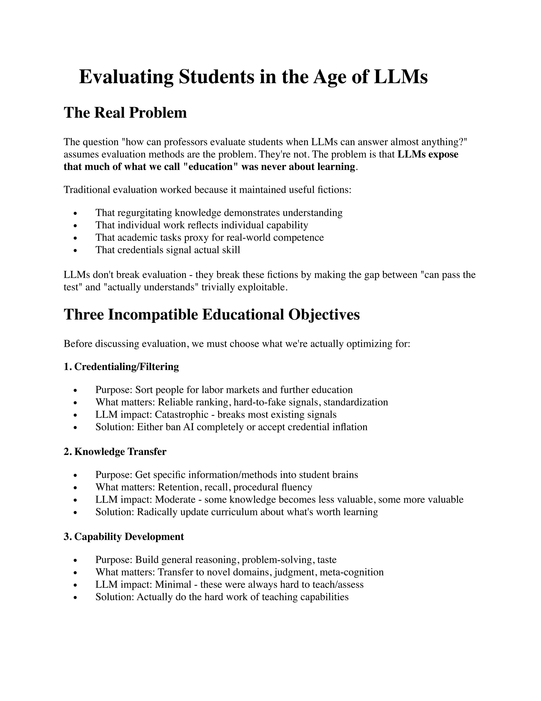 Strategies for Evaluating Students in the Age of LLMs | PDF