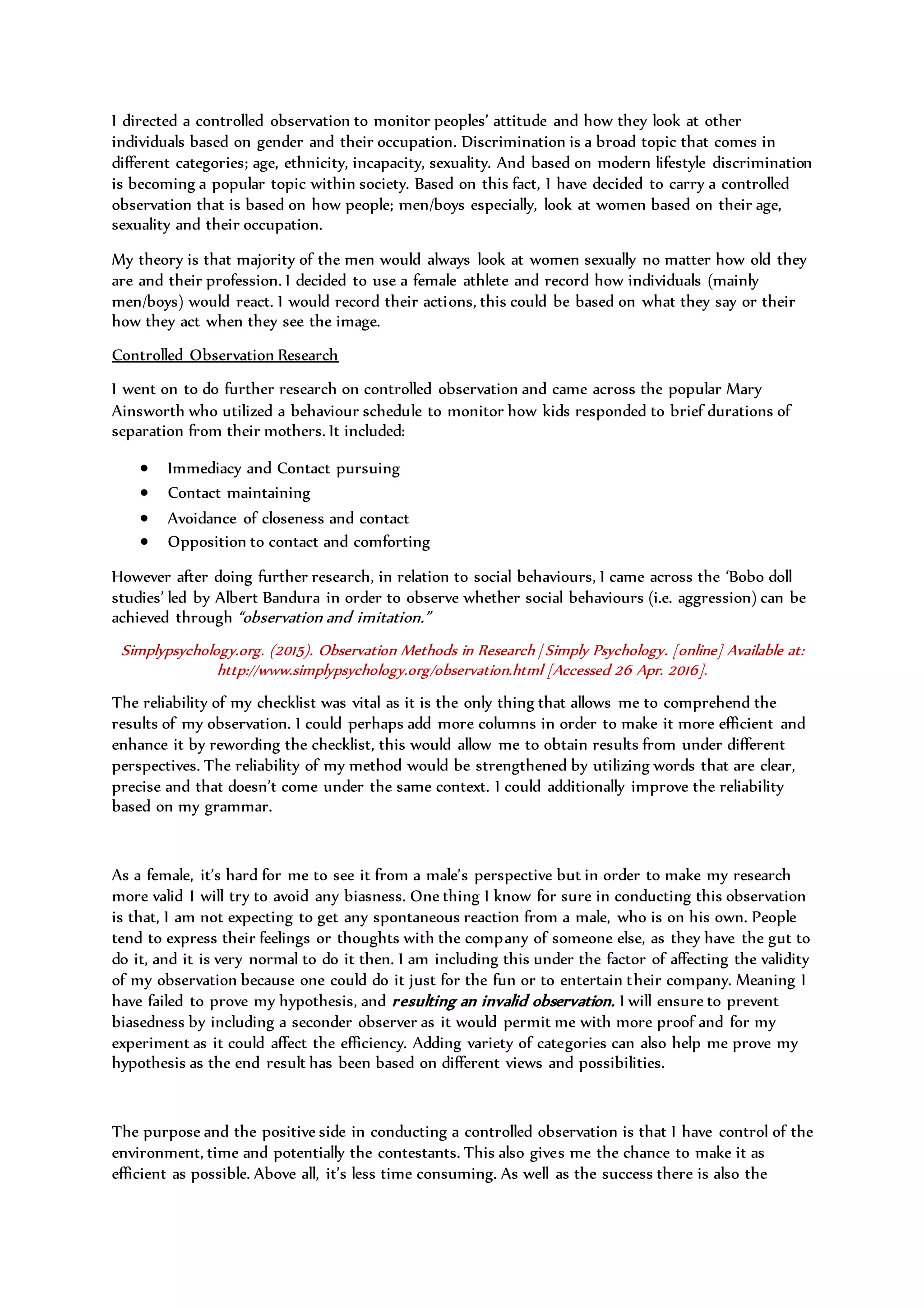 Evaluating the Controlled Observation | DOCX