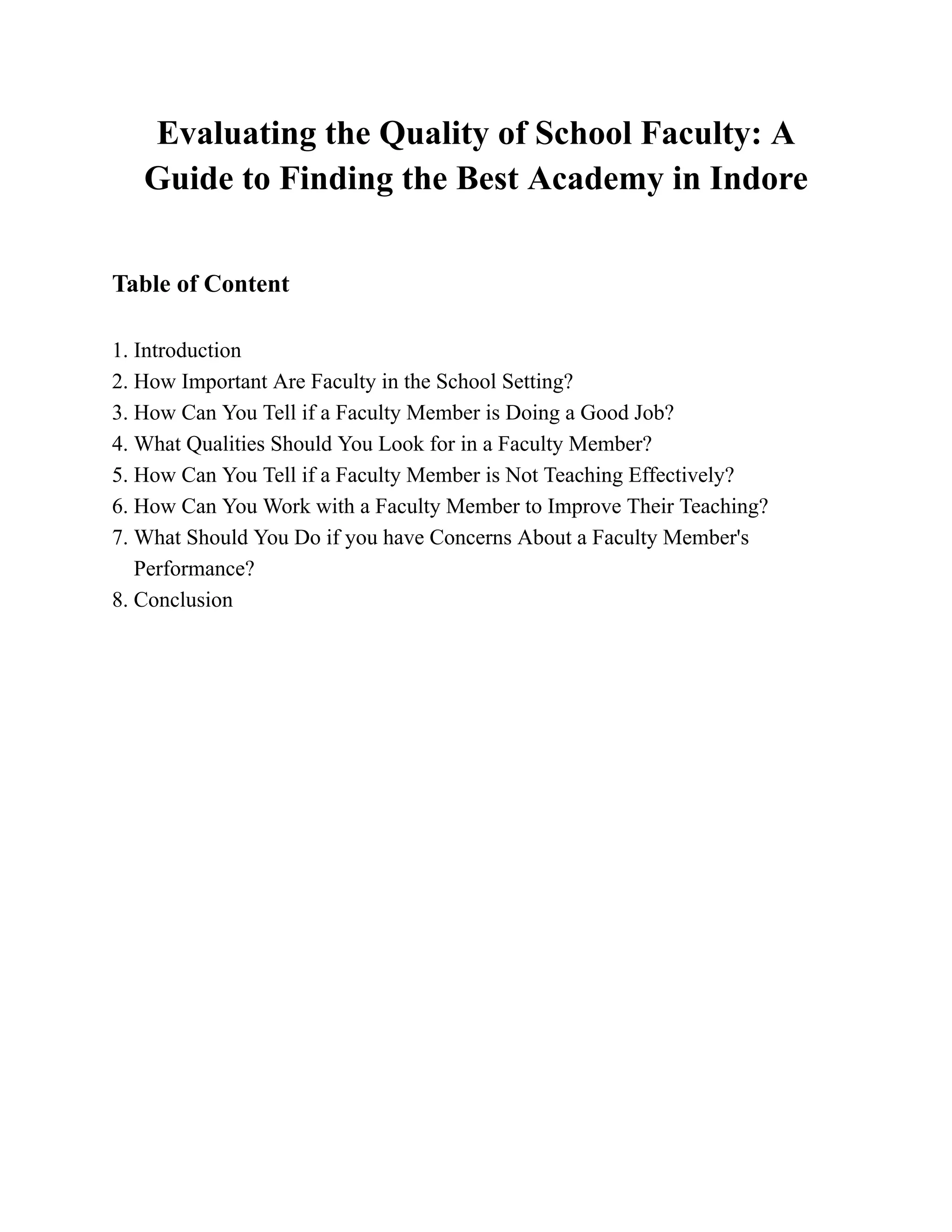 Evaluating the Quality of School Faculty A Guide to Finding the Best ...