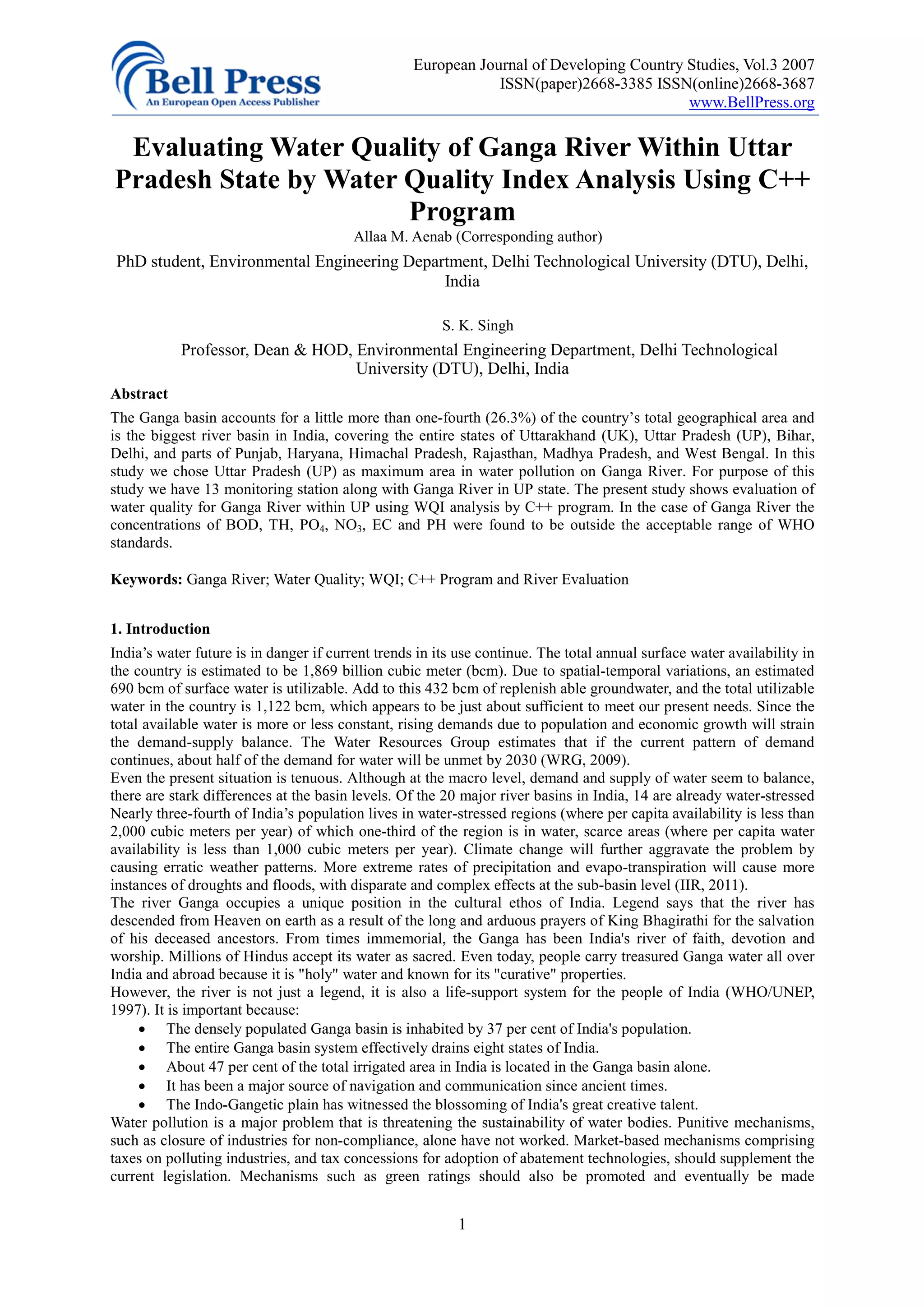 Evaluating water quality of ganga river within uttar | PDF