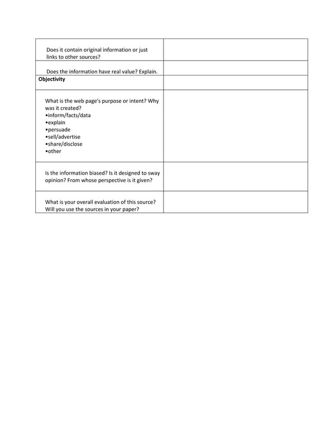Evaluating Web Pages Worksheet | PDF