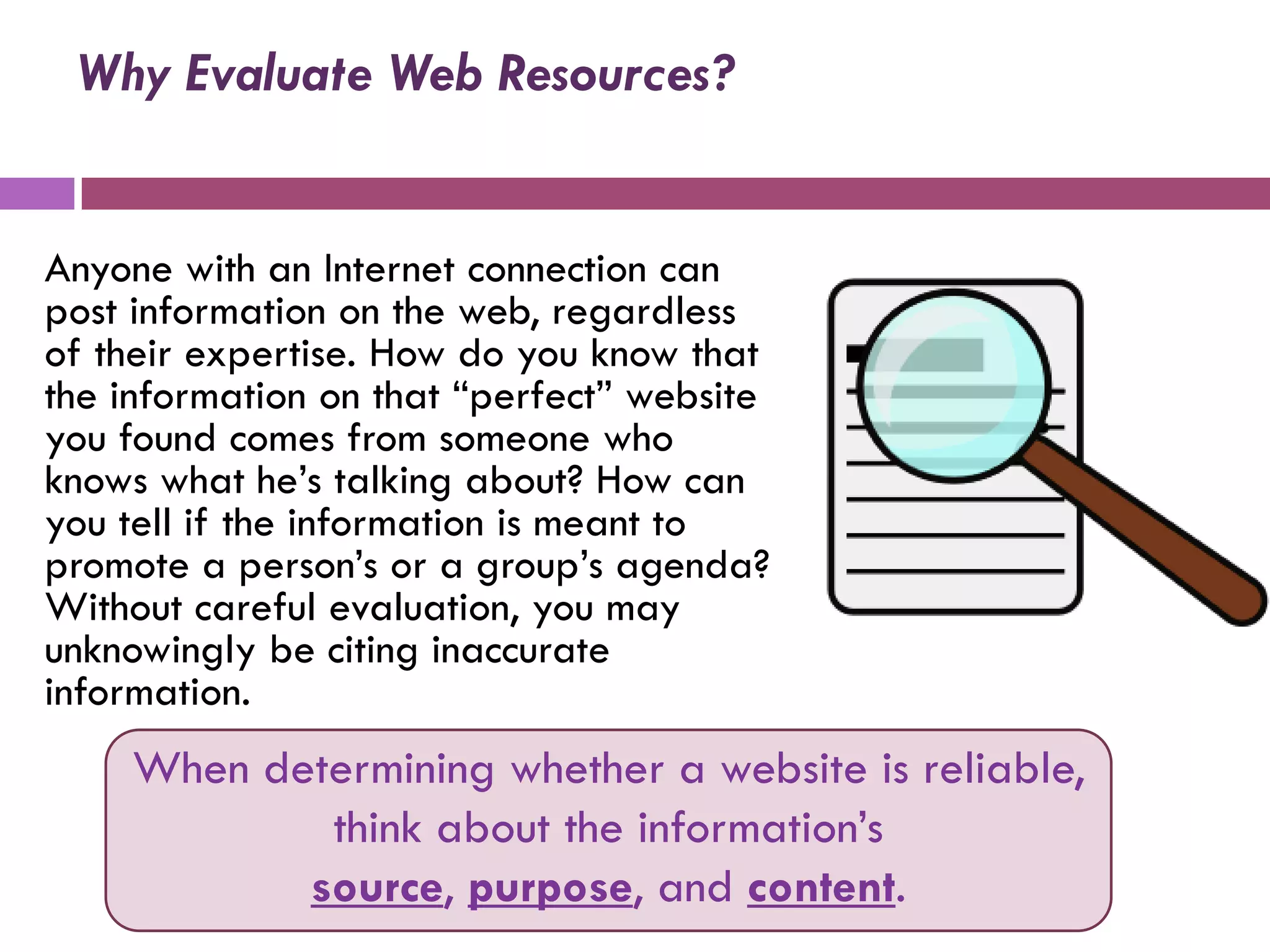 Evaluating Web Resources | PPT