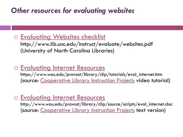 Evaluating Web Resources | PPT