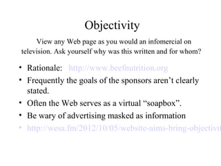Evaluating web resources spring2013rev | PPT