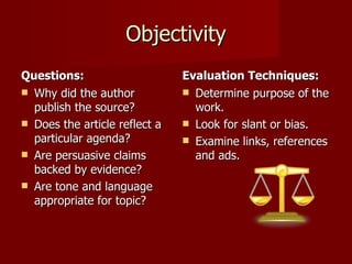 Evaluating Web Sources For Research | PPT