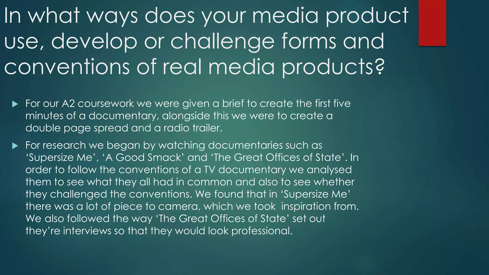 Media Evaluation for Course work - Todd Lillis- Question 1 | PPTX