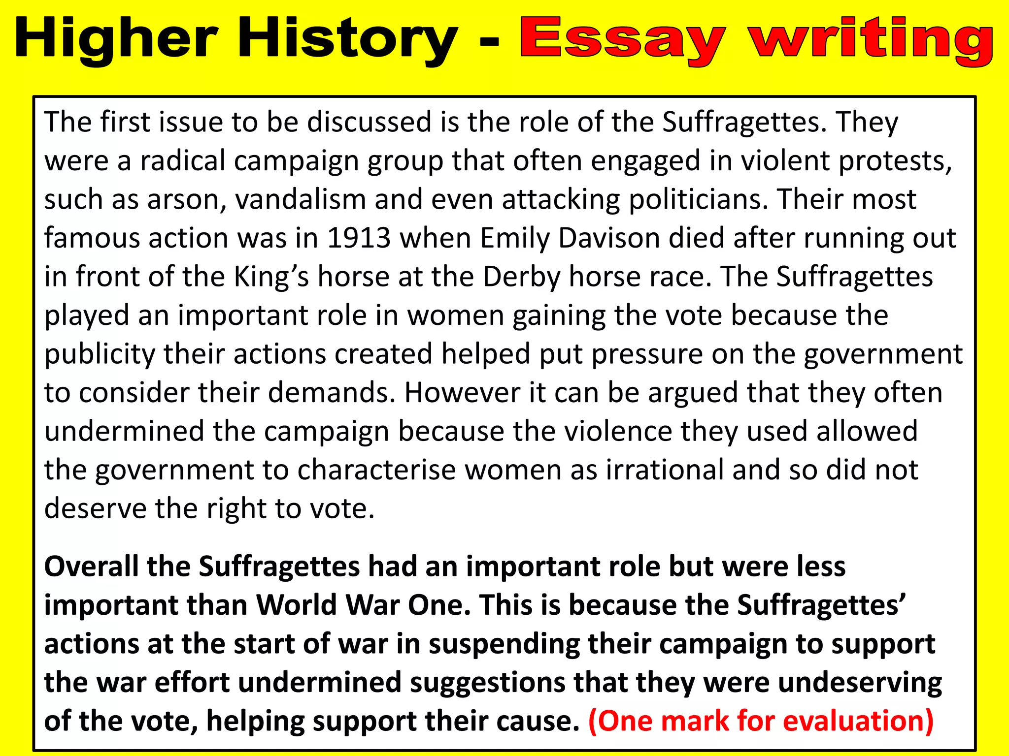 Higher History essays - Writing Evaluation | PPTX