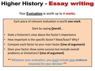 Higher History essays - Writing Evaluation | PPTX